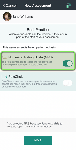Conduct a Numeric Rating Scale (NRS) Self-Reporting Assessment ...