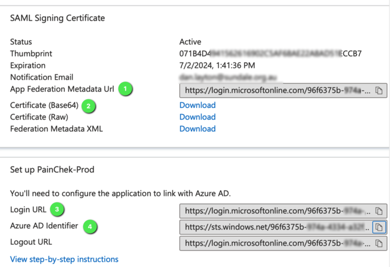 Azure AD SSO Specific Configuration/Details – PainChek Support