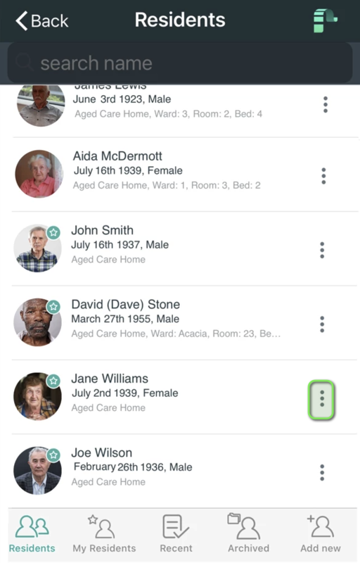 Displaying the Resident Actions Menu – PainChek Support